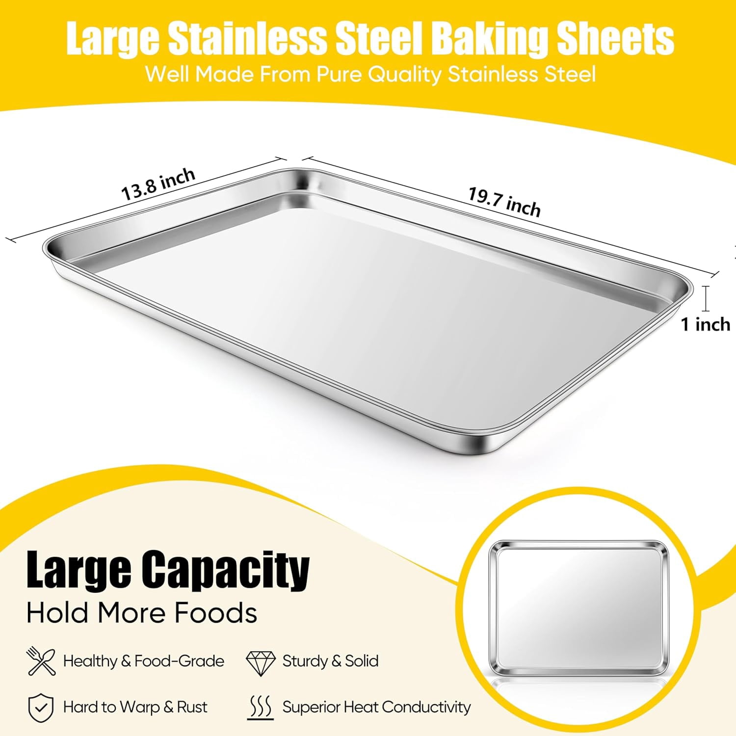 XINDUO-1 Pack Baking Sheet, 20 x 14 Inches Stainless Steel Large Cookie ...