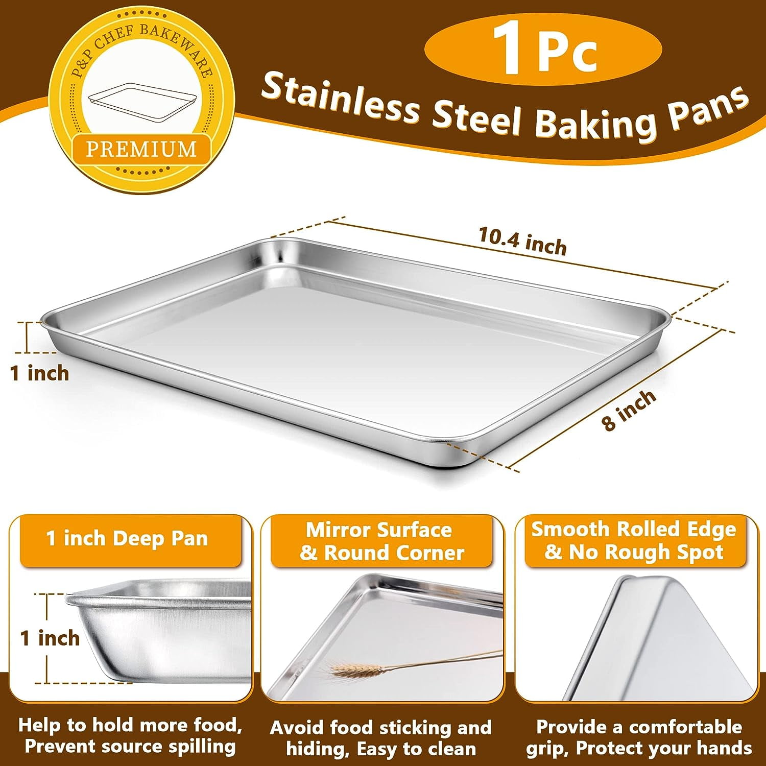 XINDUO-10.4 Inch Baking Sheet Pan with Rack Set, Stainless Steel Cookie ...