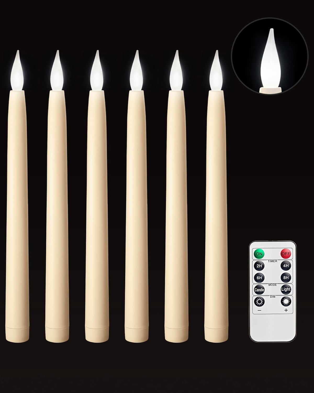 XINDUO-10.5'' Flameless Ivory Taper Candles, Battery Operated Candle ...