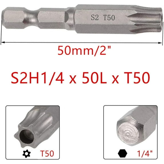 XINDUO-10 Piece 50mm Long 1/4 Inch Hex Shank T50 Torx Head Magnetic ...