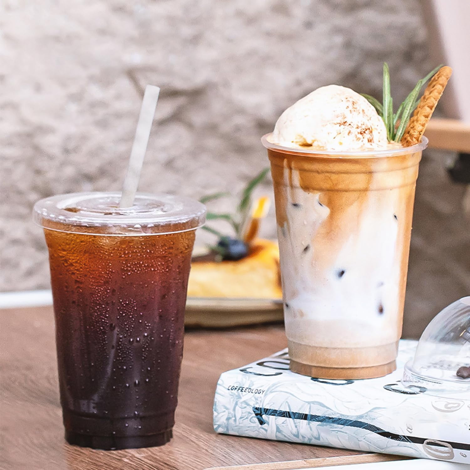 XINDUO-100-Pack 20oz Clear Plastic Iced Coffee Cups with Lids and ...