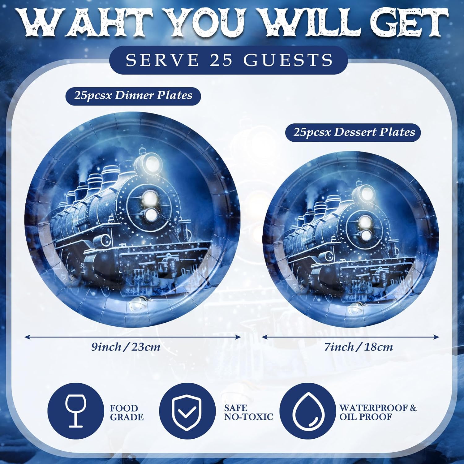 XINDUO-100 Pack Christmas Plates Polar Themed Party Decorations Bulk ...