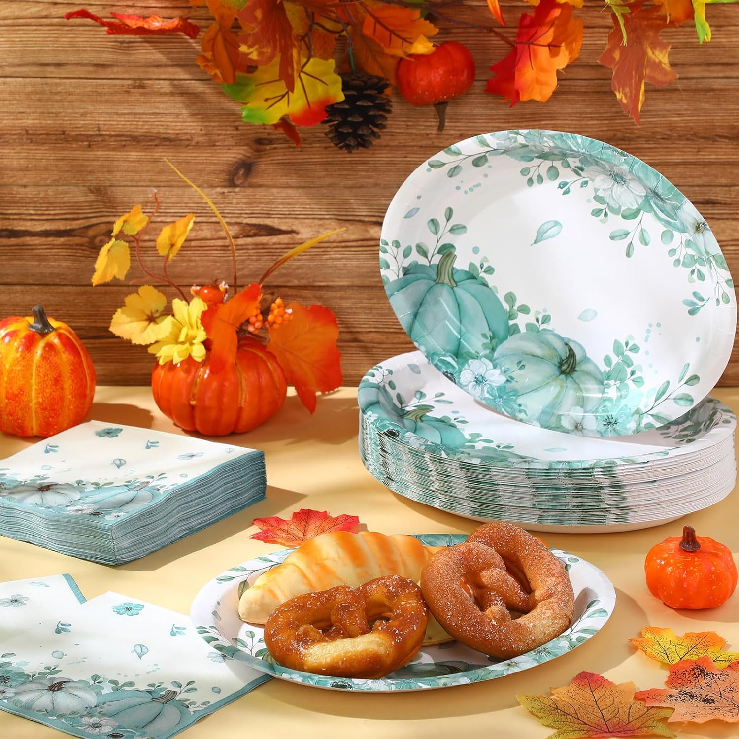 XINDUO-100 Pcs Fall Plates and Napkins 10 x 12 Inch Heavy Duty Oval ...