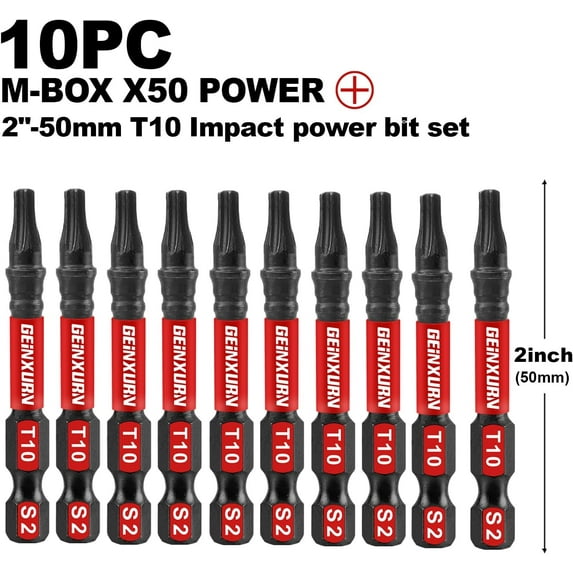 XINDUO-10Pieces 2 In. T10 Impact Tough Magnetic Screwdriver Bit Set ...