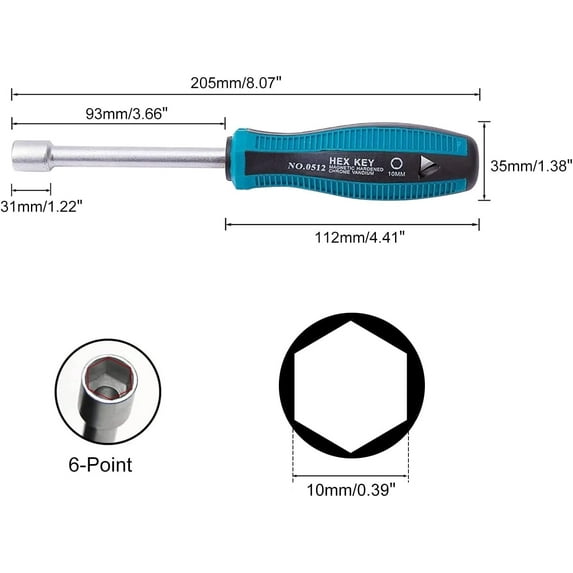 XINDUO-10mm Nut Driver, 6-Point Hex Nut Driver Socket Non-Magnetic Tip ...