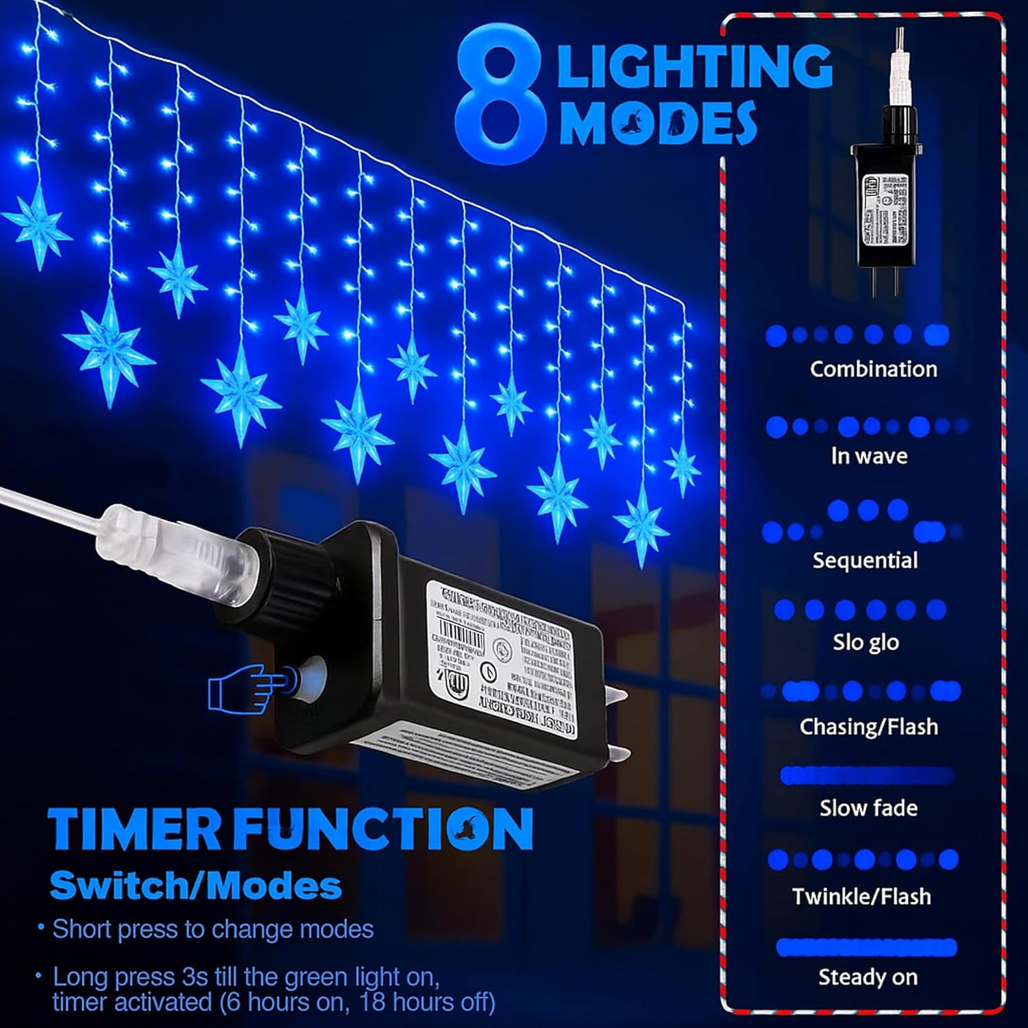 XINDUO-14 Drops Christmas Bethlehem Star String Light Outdoor, 11.5FT ...