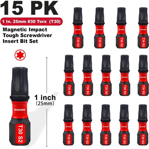XINDUO-15 Pieces T30 Impact Tough Magnetic Screwdriver Bit Set, 1 In ...