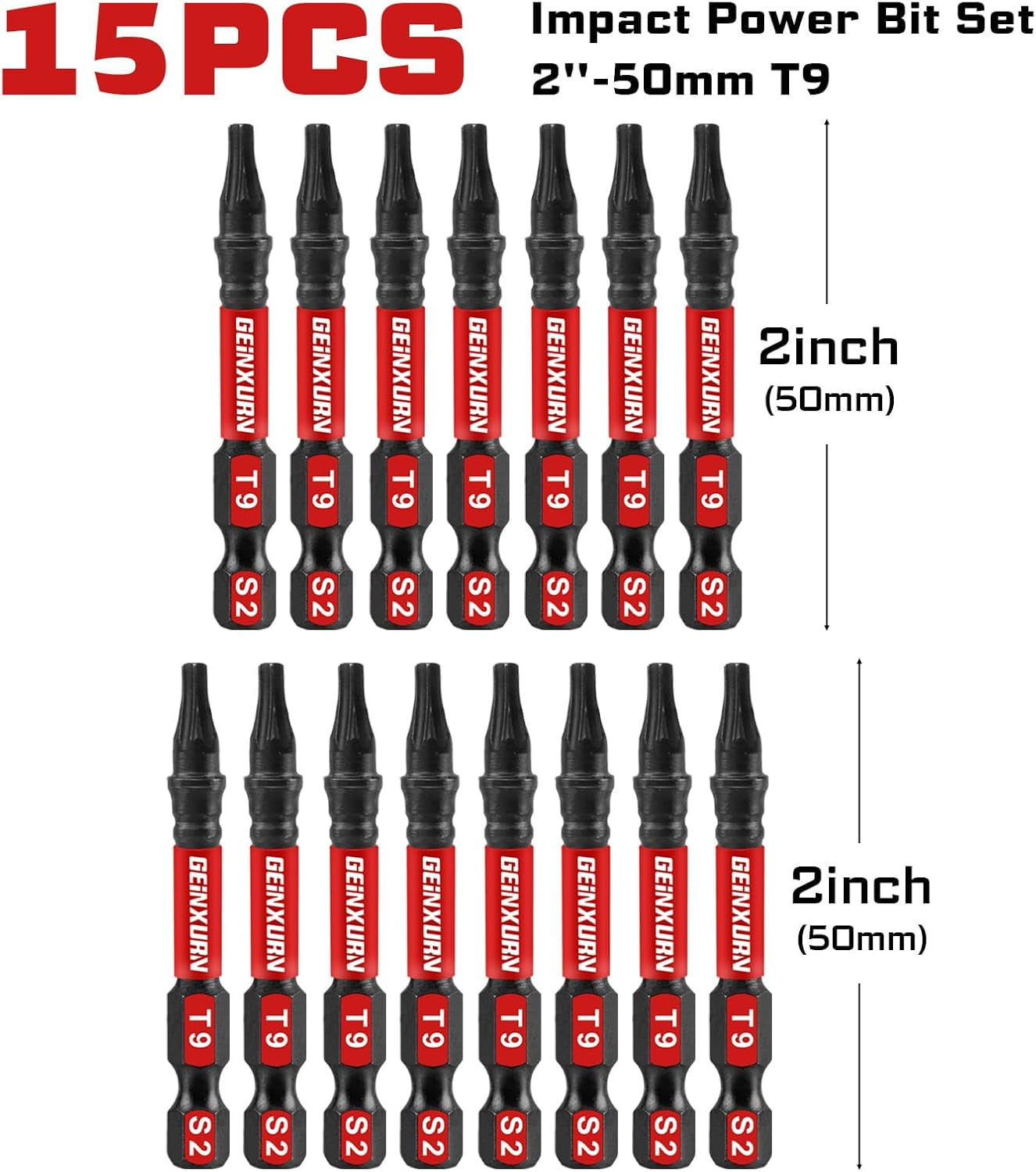 XINDUO-15 Pieces T9 Impact Tough Magnetic Screwdriver Bit Set, 2 In. #9 ...