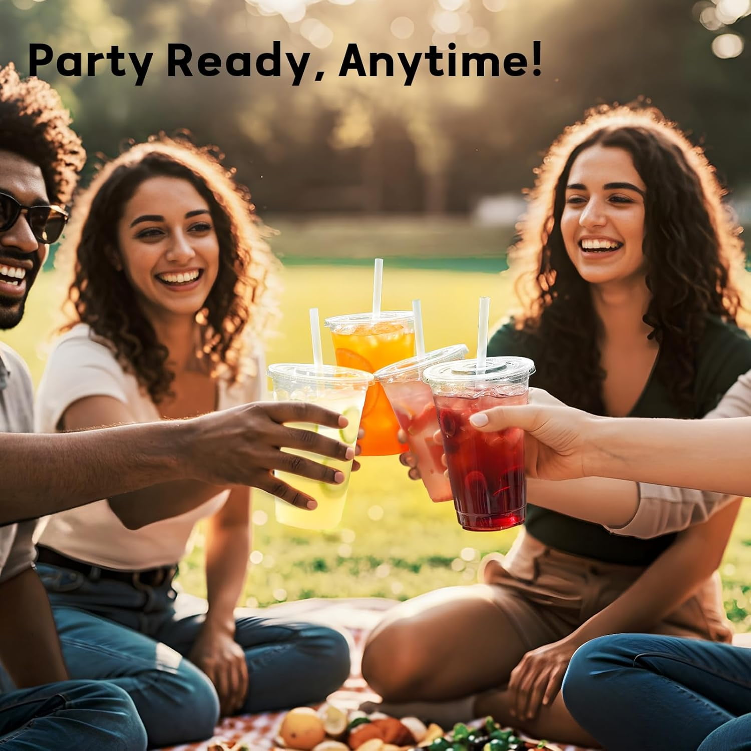 XINDUO-16 oz Plastic Cups with Lids and Straws, 50 Pack, Disposable ...