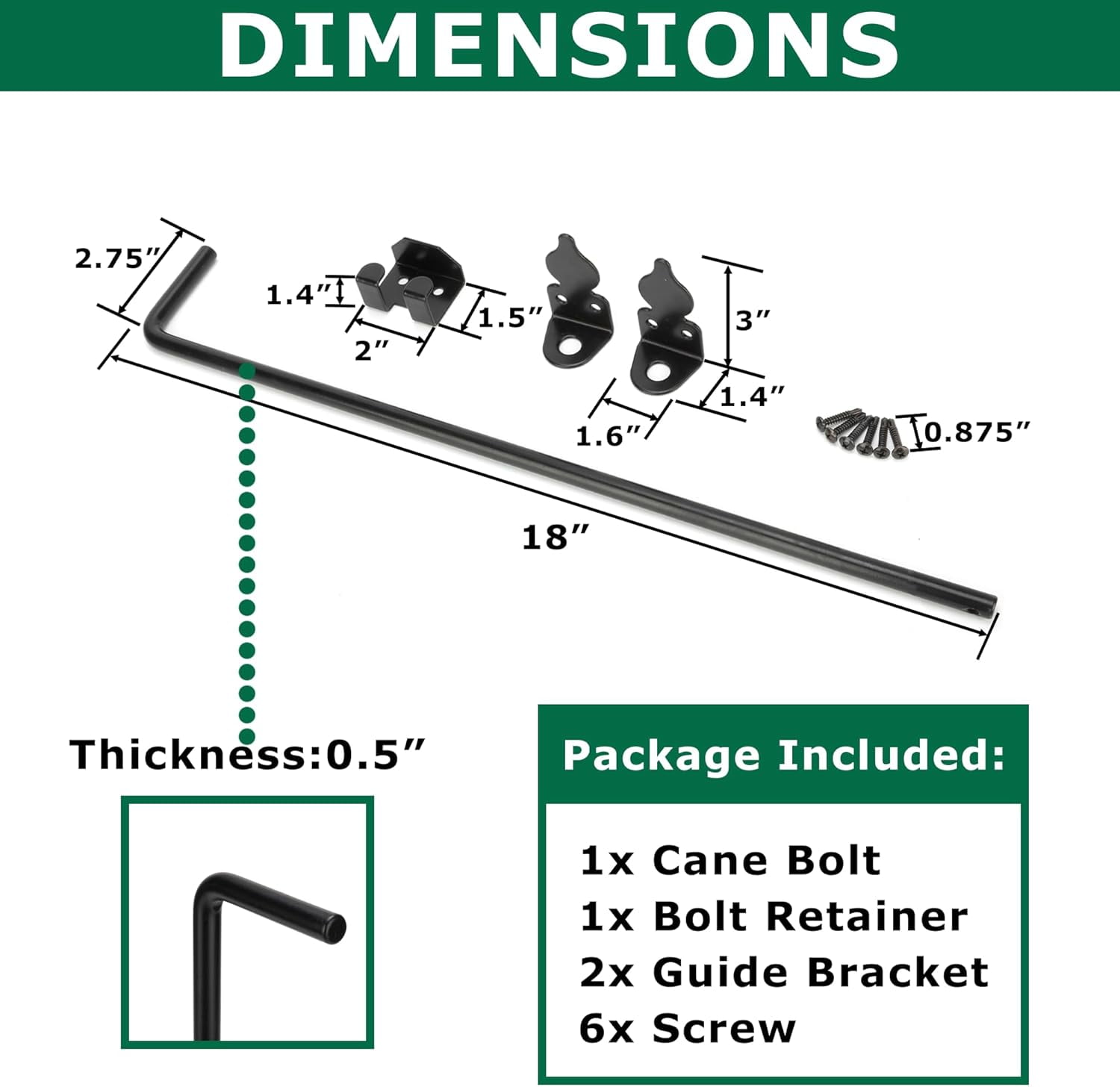 XINDUO-18" Heavy Duty Cane Bolt, Gate Drop Rod for Vinyl Gate Latch ...