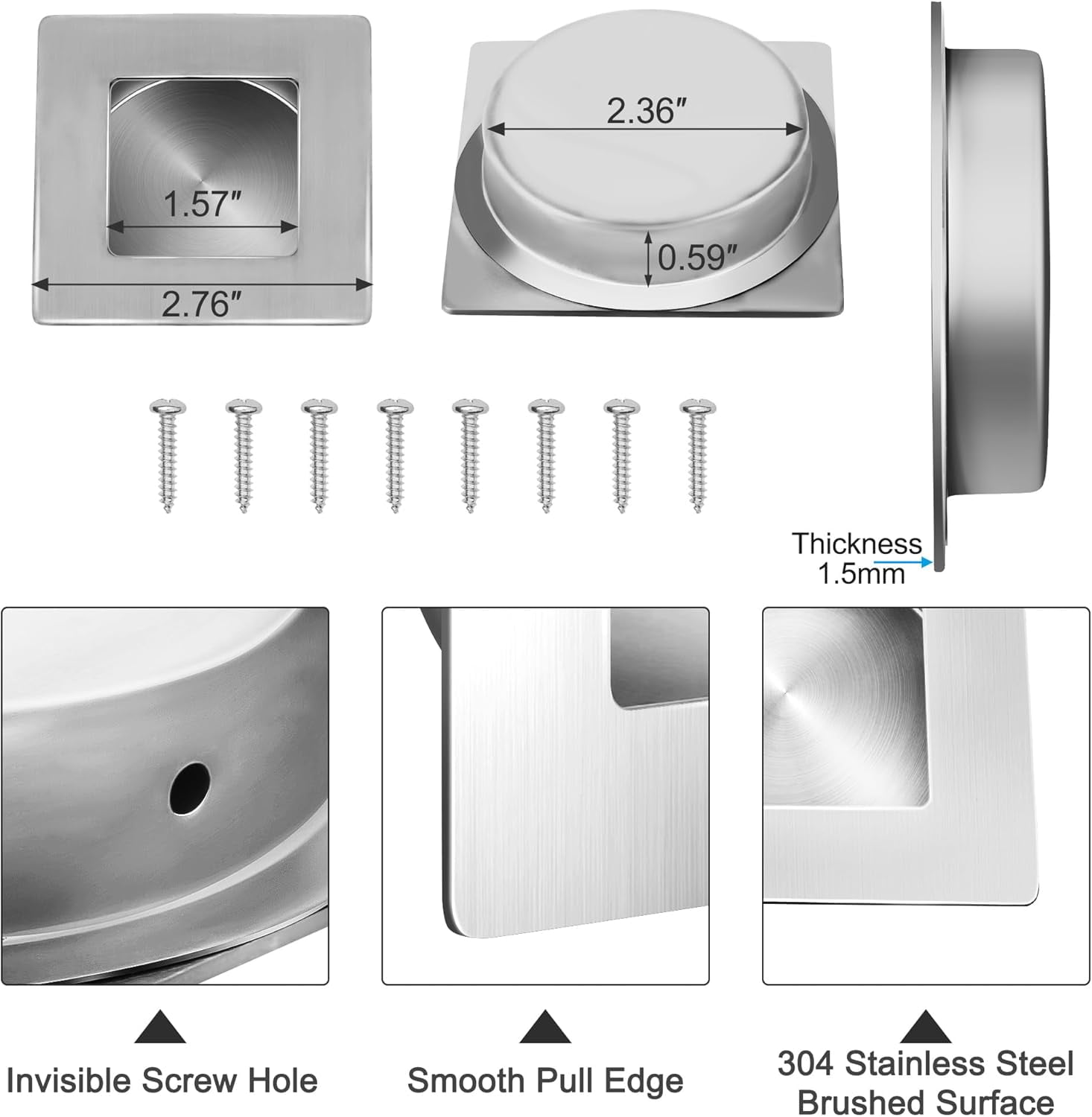XINDUO-2-3/4 Inch Recessed Finger Flush Pulls for Pocket and Sliding ...