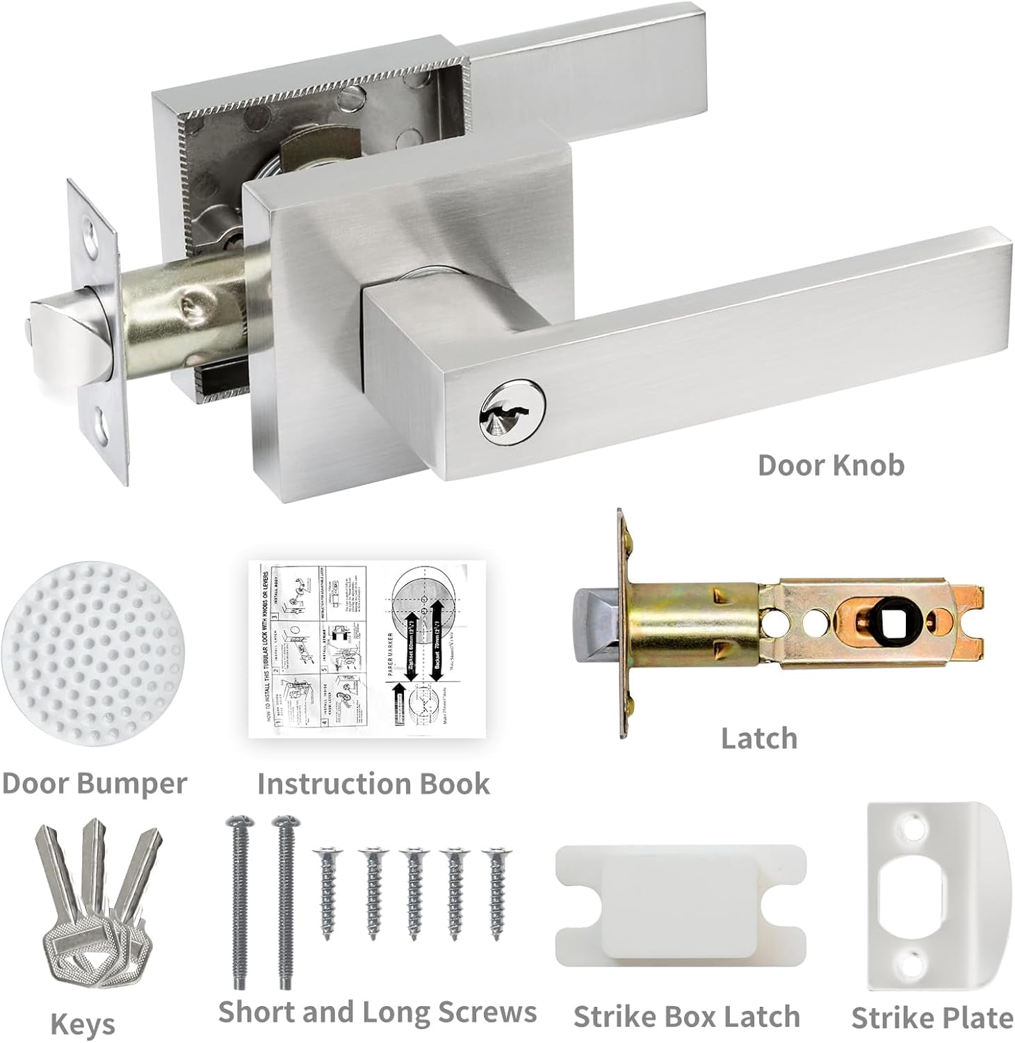 XINDUO-2 Pack Entry Door Lock Set, Square Door Lever for Bedroom ...
