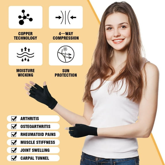 XINDUO-2 Pairs Copper Arthritis Gloves for Carpal Tunnel Pain Relief ...