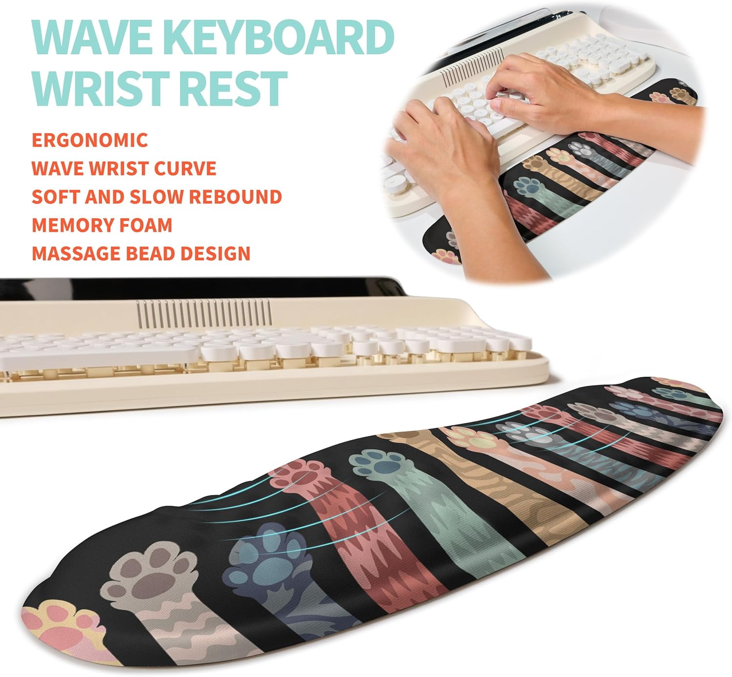 XINDUO-2-in-1 Ergonomic Set, Wave Rise Keyboard Wrist Rest and Massage ...