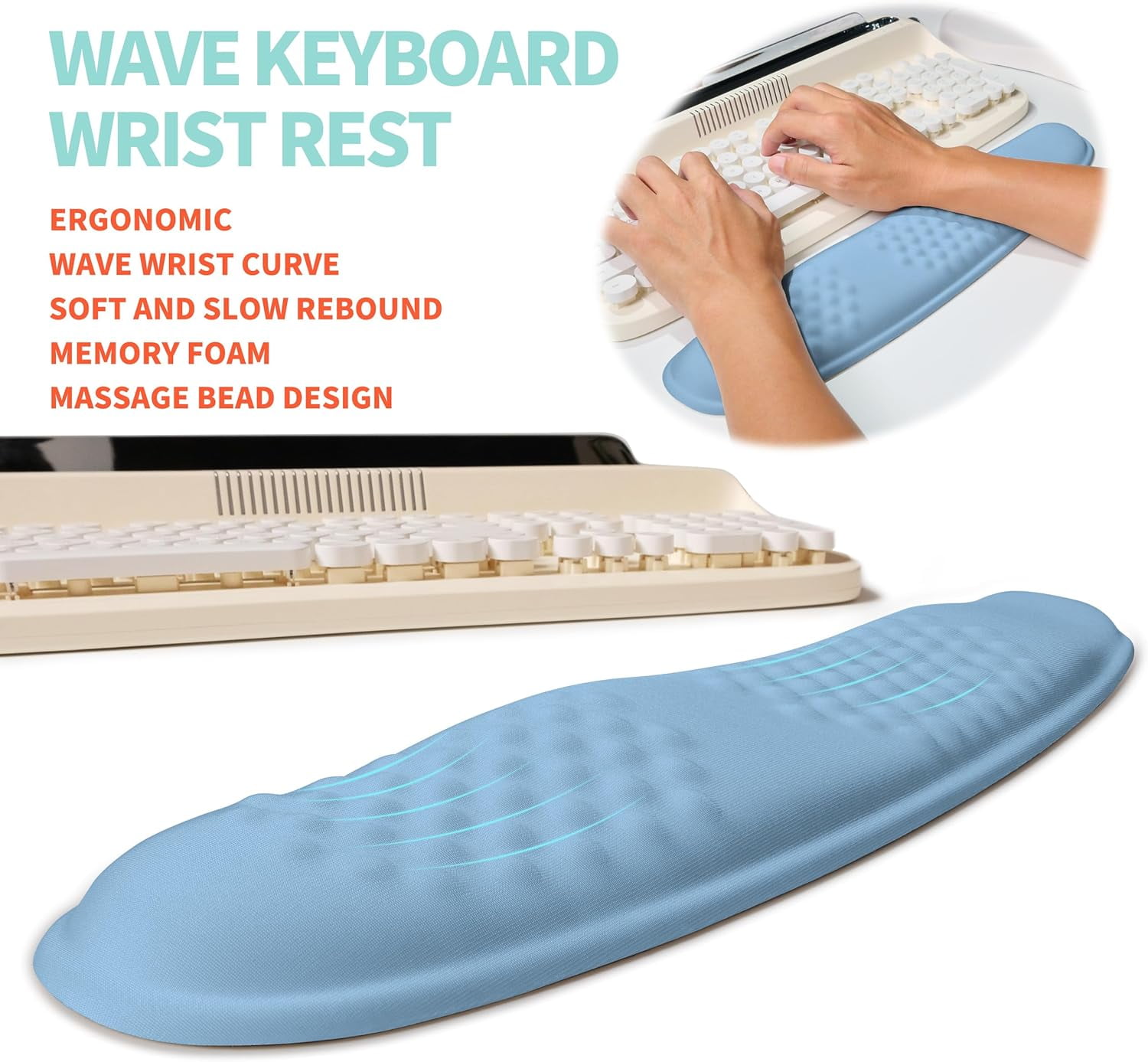 XINDUO-2-in-1 Ergonomic Set, Wave Rise Keyboard Wrist Rest and Massage ...