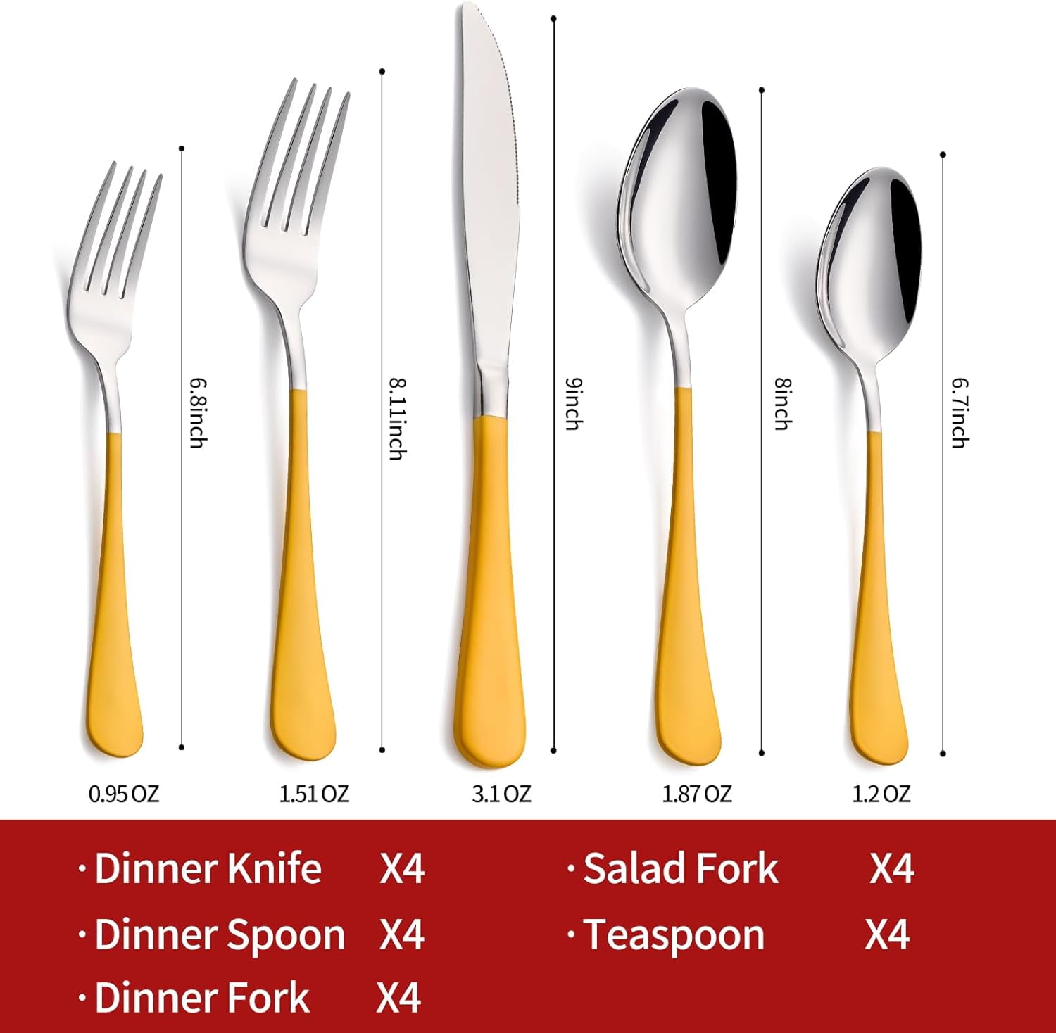 XINDUO-20-Piece Yellow Silverware Set 18/0 Stainless Steel Flatware ...