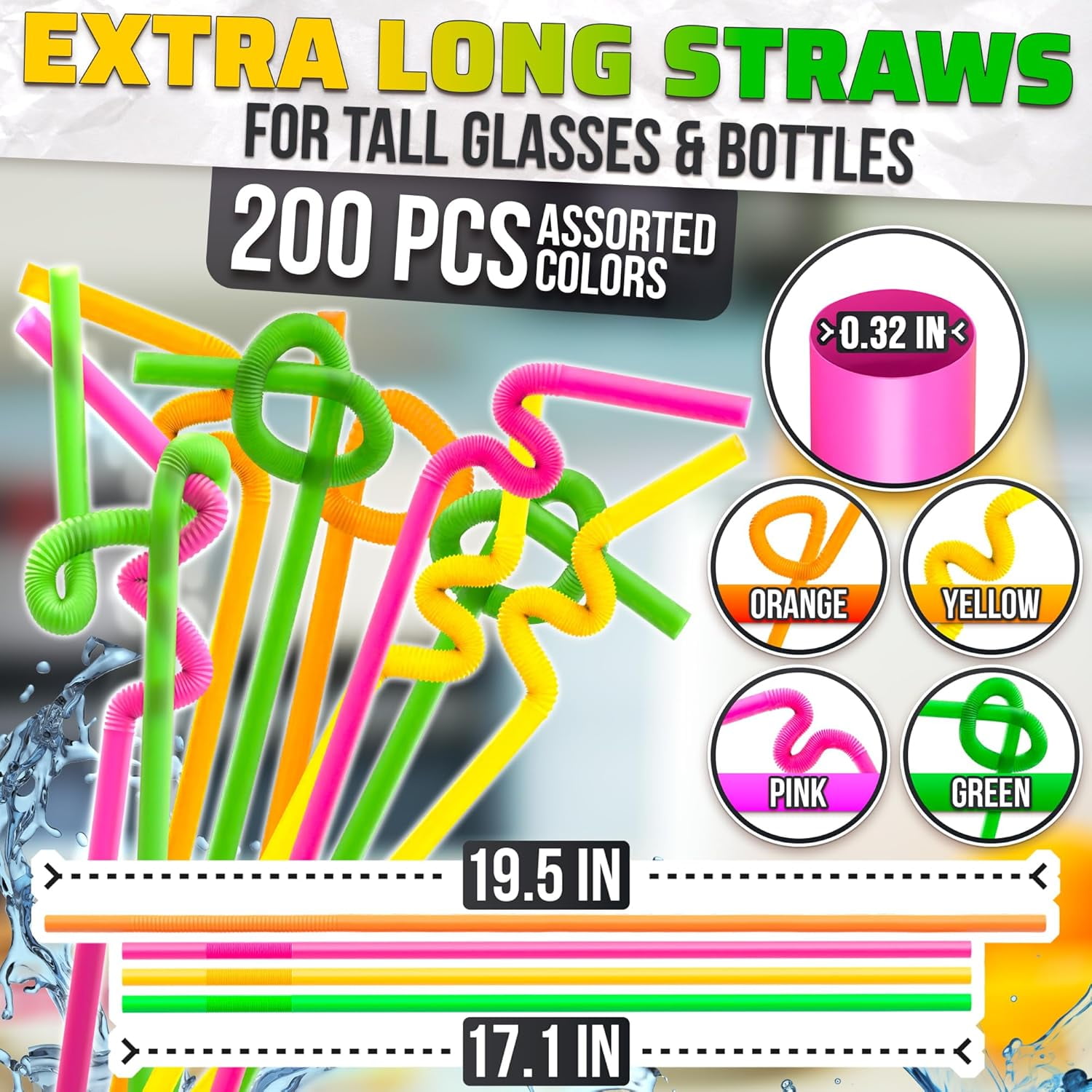 XINDUO-200 Pcs Extra Long Straws Disposable 17.1"–19.5" – Flexible ...