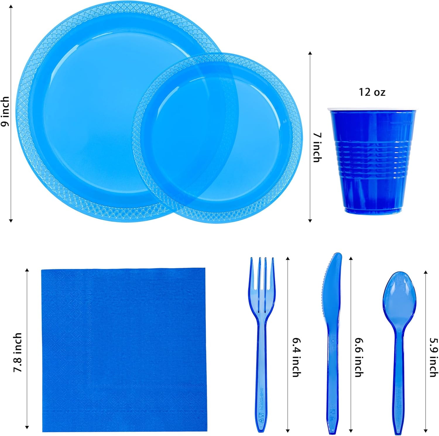 XINDUO-210Pcs Clear Blue Plastic Plates,Blue Plastic Dinnerware Set ...