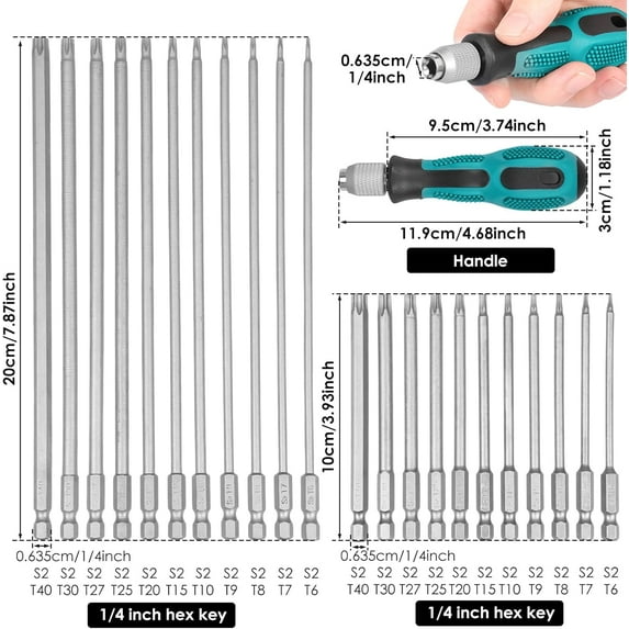 XINDUO-23Pcs 1/4inch Long Torx Bit Set Long Allen Socket Set Tamper ...