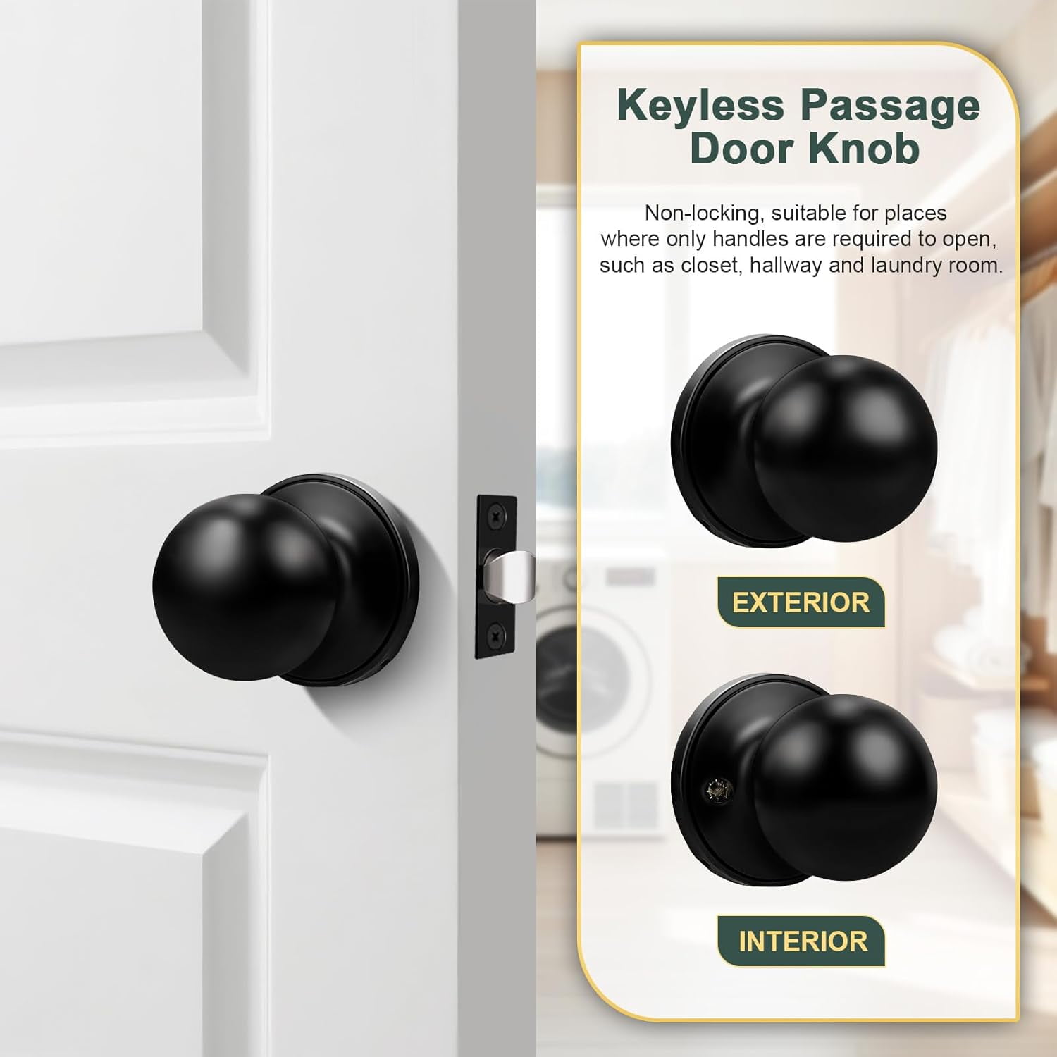 XINDUO-3 Pack Door Knobs Interior, Black Door Knobs Without Key, Closet ...