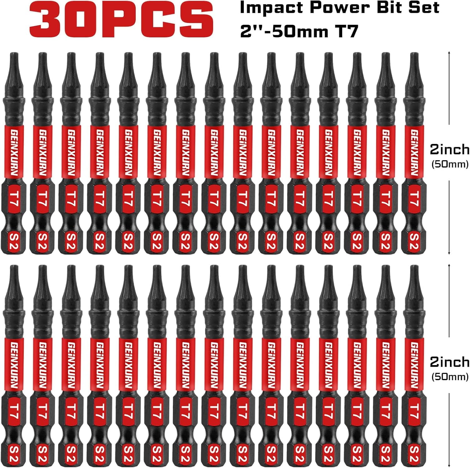 XINDUO-30 Pieces T7 Impact Tough Magnetic Screwdriver Bit Set, 2 In. #7 ...