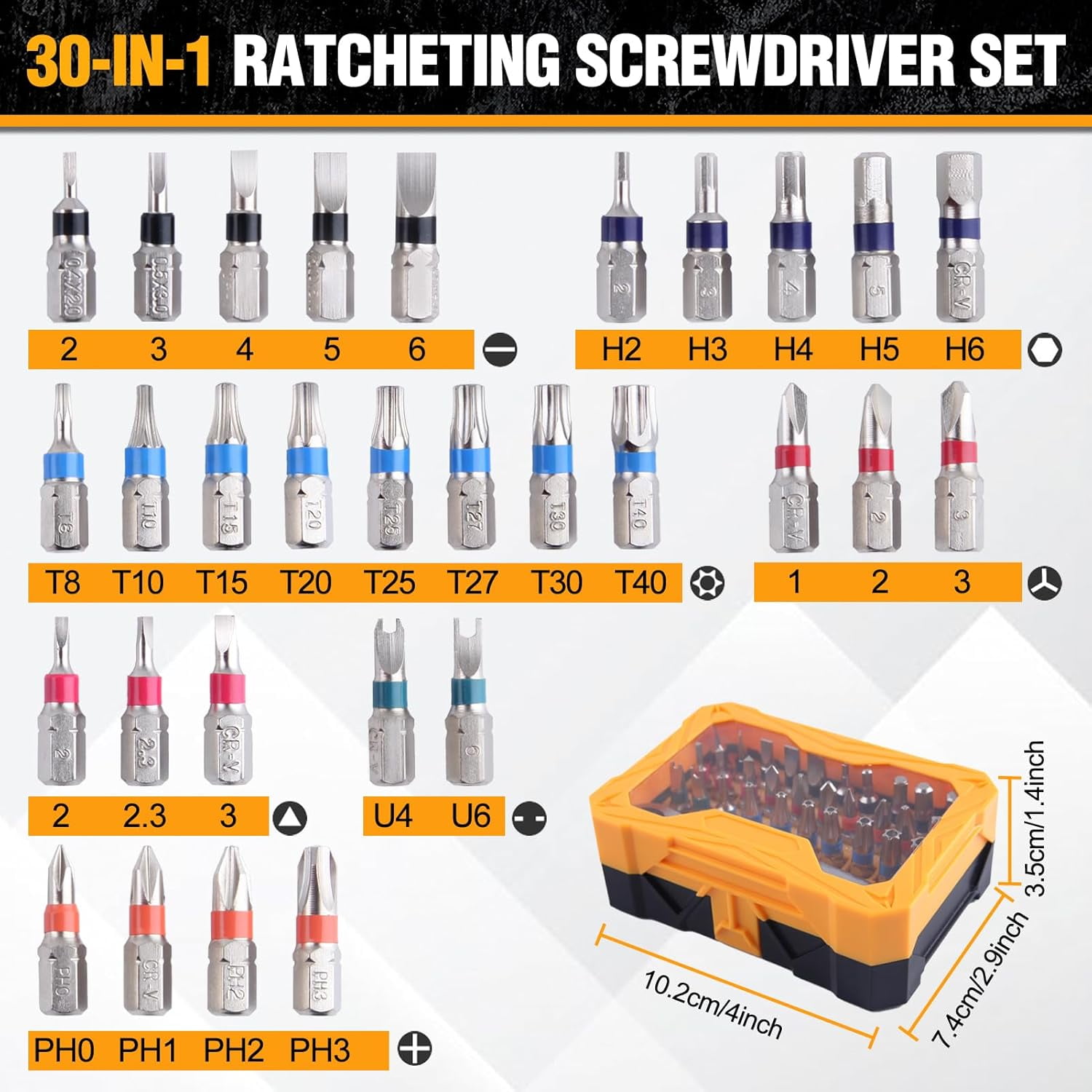 XINDUO-32 Pcs Mini Ratchet Set, Stubby Right Angle Screwdriver 1/4 ...