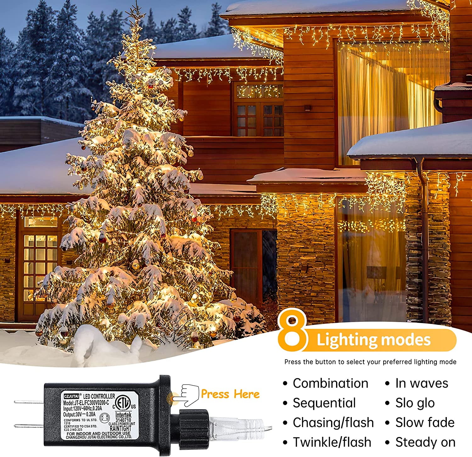 XINDUO-33FT 300 LED Icicle Lights Outdoor Waterproof Icicle Christmas ...