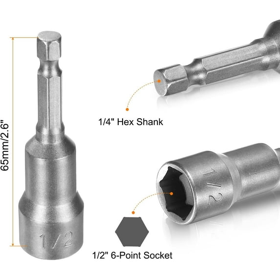 XINDUO-3pcs Hex Nut Driver Drill Bit 1/2" 6-Point Socket 1/4" Hex Shank ...