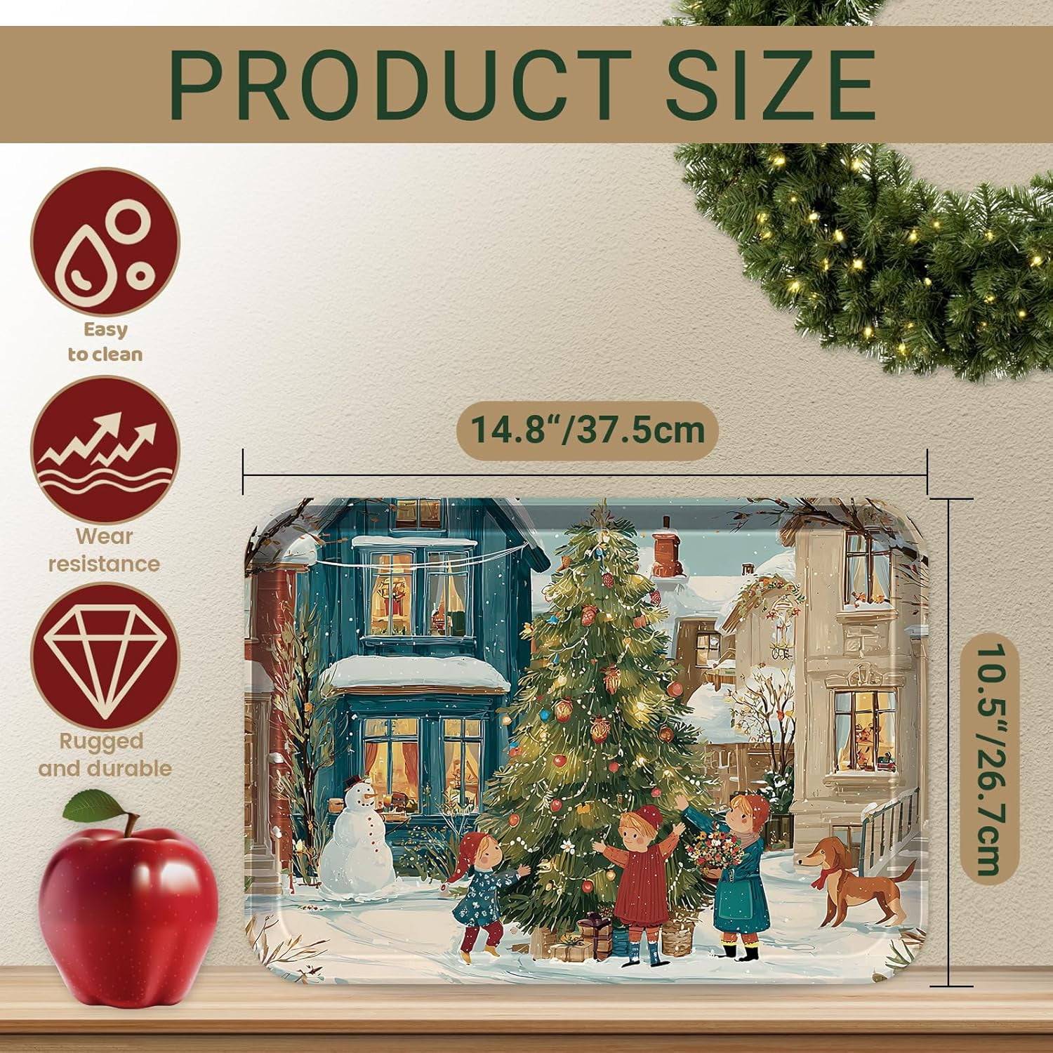 XINDUO-4 Pack Christmas Serving Trays, 15 x 11 Inch Melamine Holiday ...