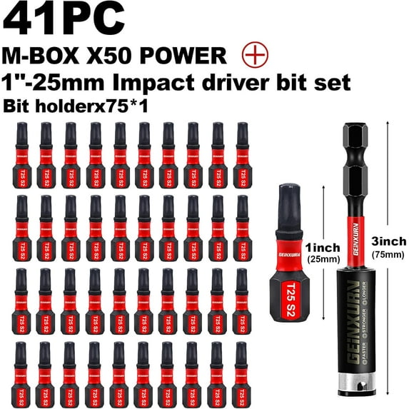 XINDUO-40 Pieces 1 In. T25 Impact Tough Magnetic Screwdriver Bit Set ...