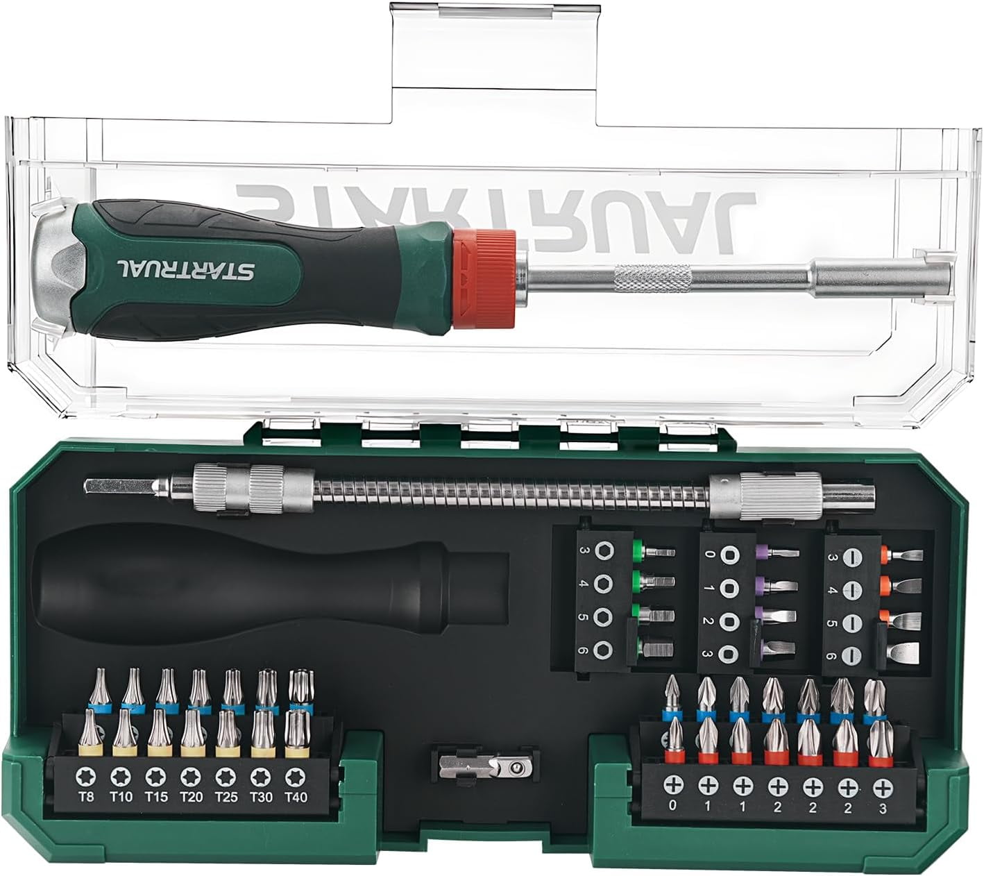 XINDUO-43-Piece Ratcheting Multi-Bit Screwdriver Set, S2 Bits, Flexible ...