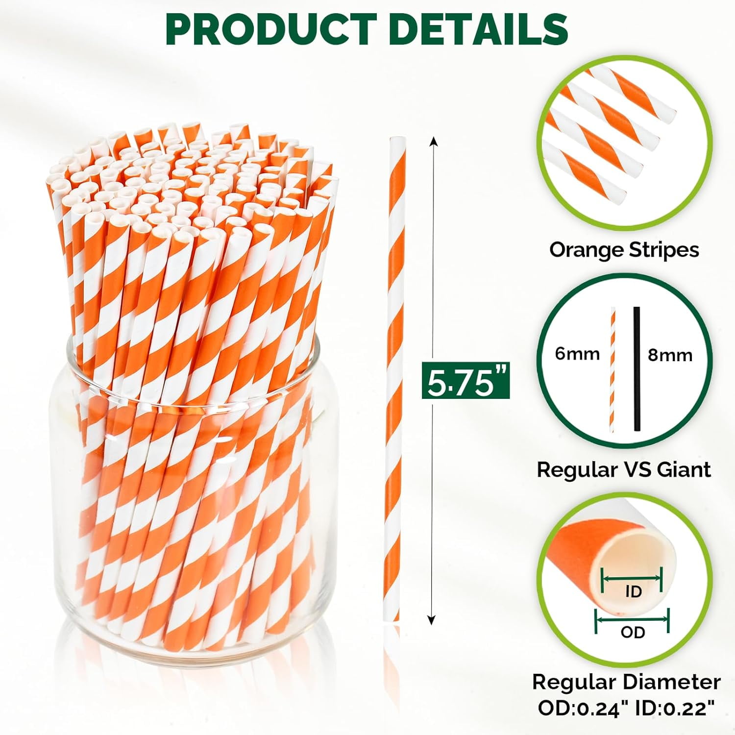 XINDUO-5.75 inch Orange Paper Cocktail Straws, Short Disposable ...