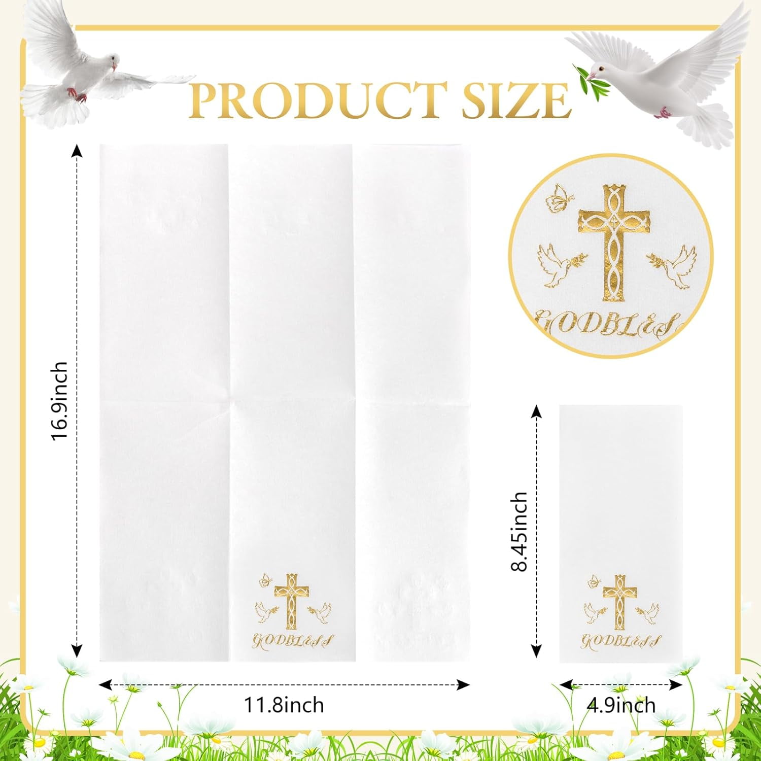 XINDUO-50 Pack Cross Paper Napkins - Baptism Napkins Disposable - Gold ...