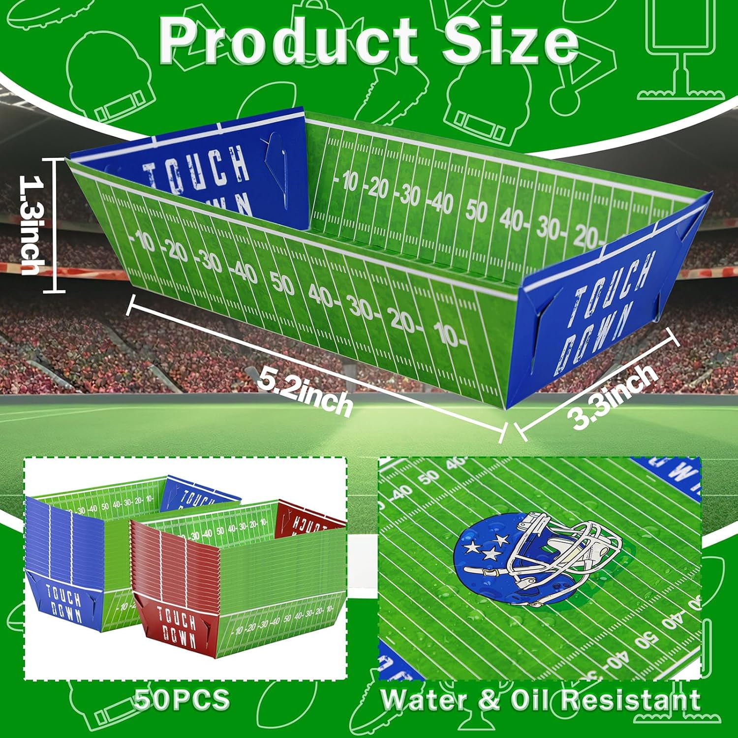 XINDUO-50 Pack Football Party Decorations Paper Food Trays - Helmet ...
