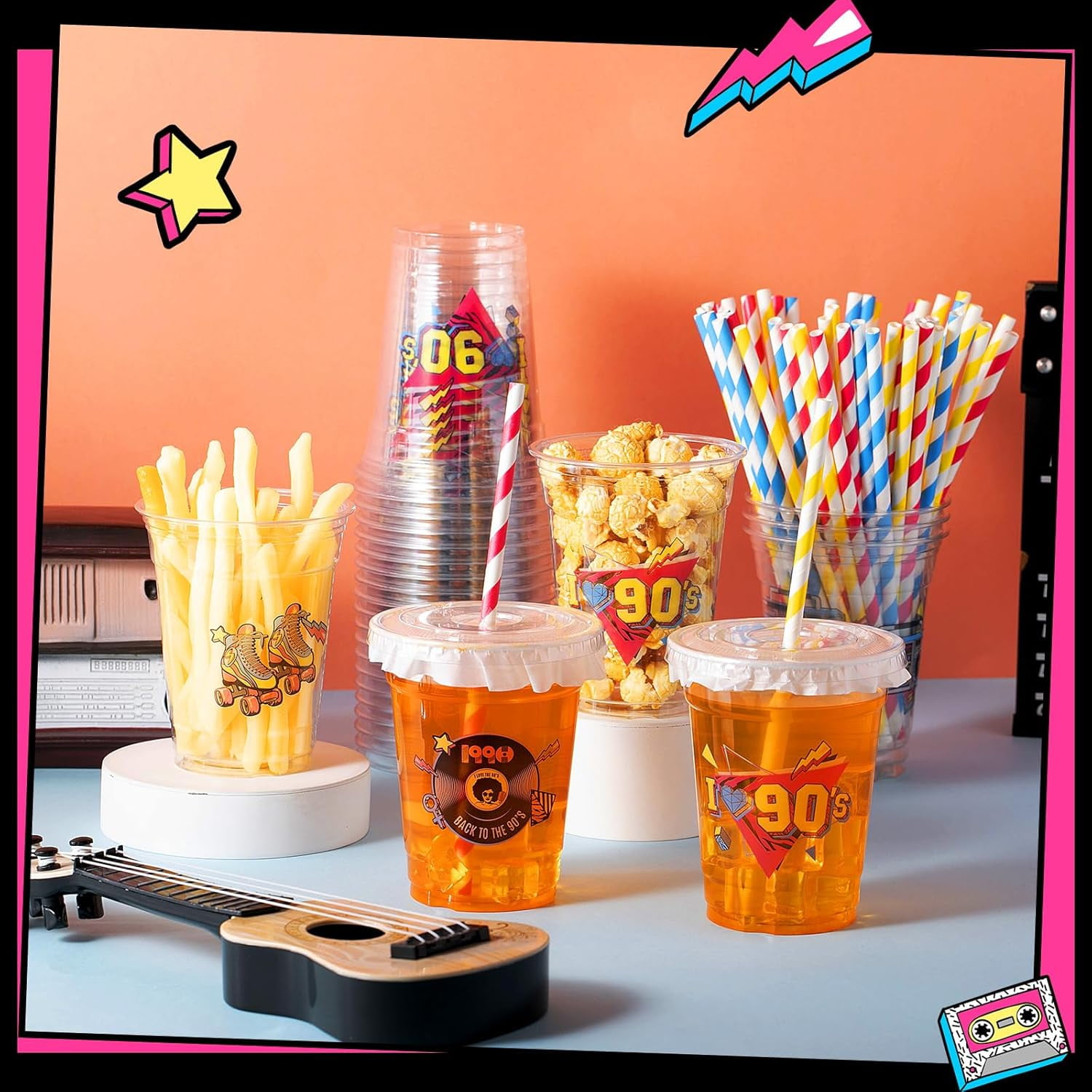 XINDUO-50 Pcs 90s Theme Party Decoration 90s Cups Disposable Plastic ...