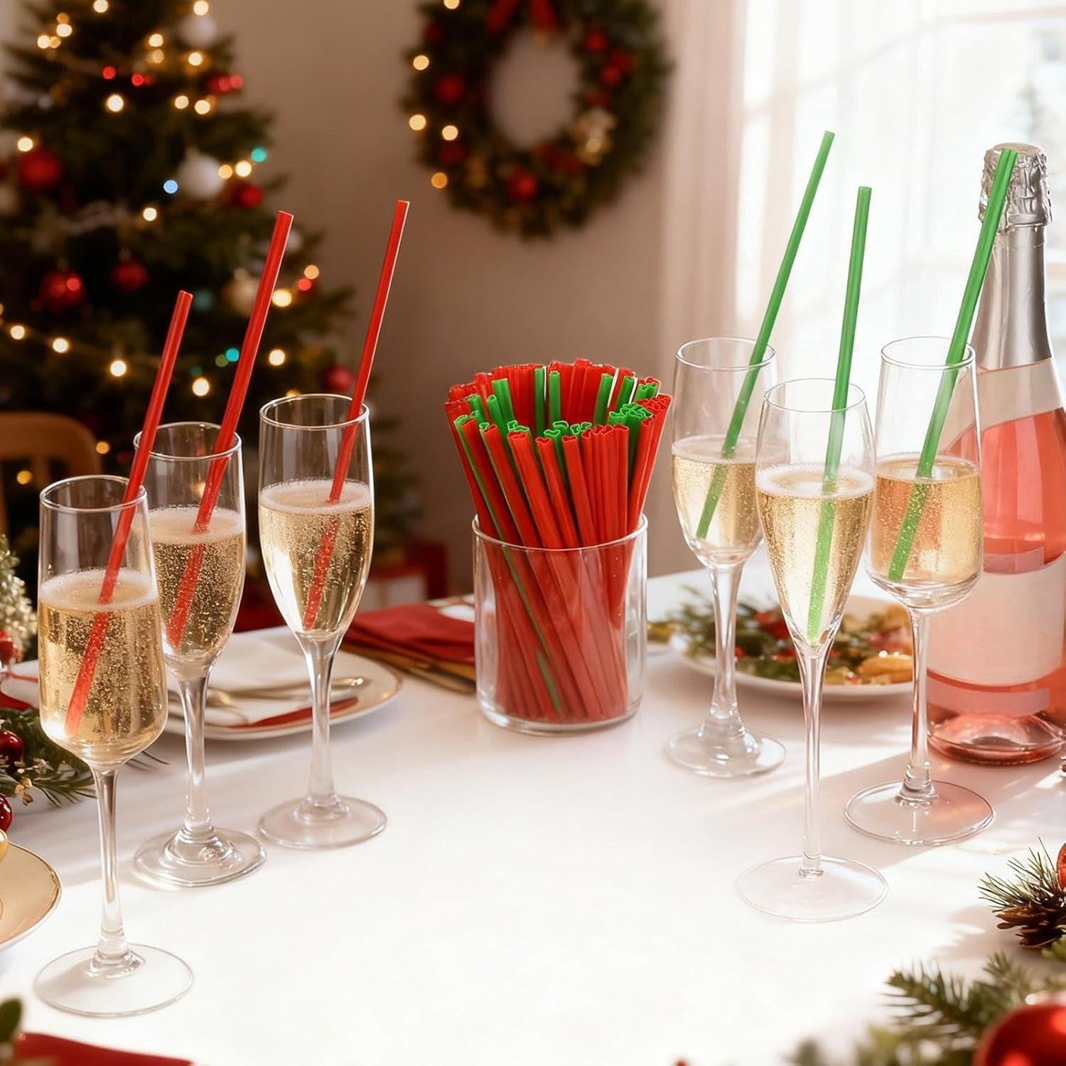 XINDUO-50 Pcs Christmas Stocking Shaped Plastic Straws Disposable ...