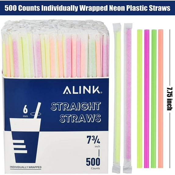 XINDUO-500-Pack Plastic Disposable Drinking Straws Individually Wrapped ...