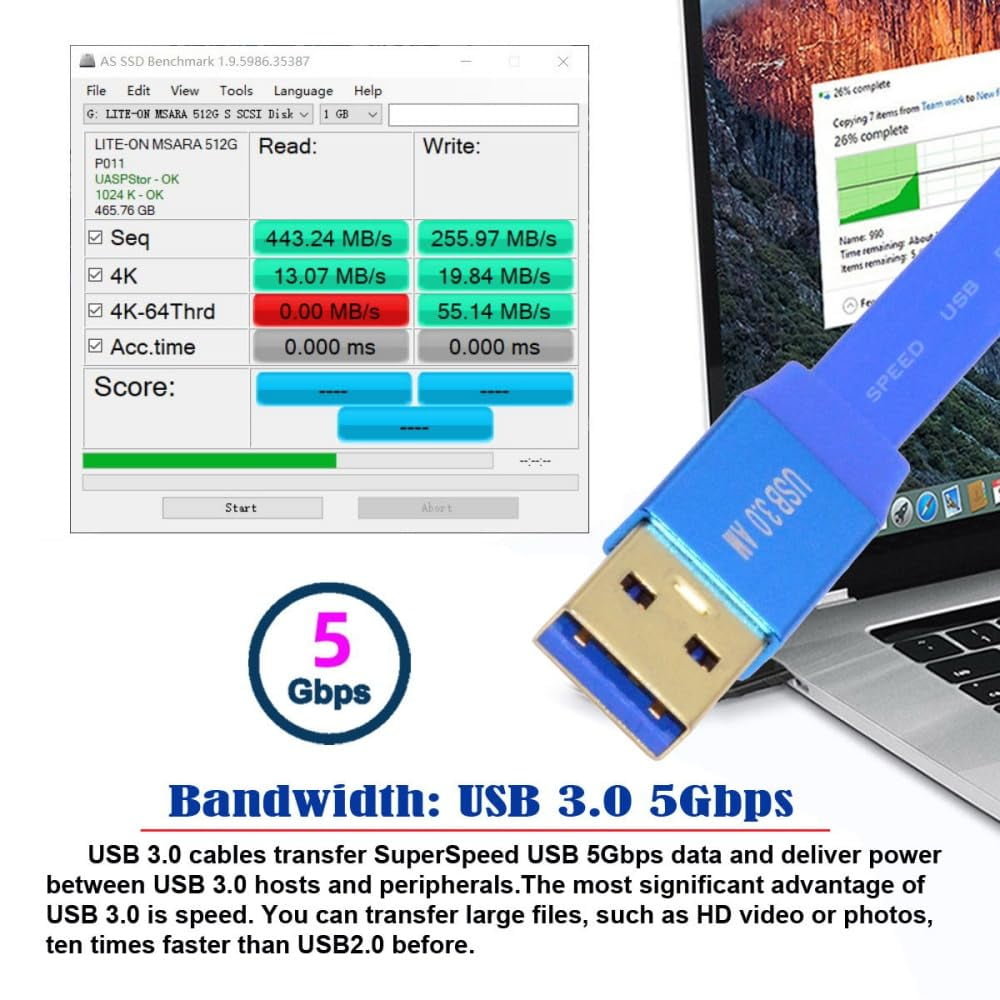 XINDUO-5Gbps Ultra Flat Slim USB 3.0 Type-A Male to USB3.0 A Female ...