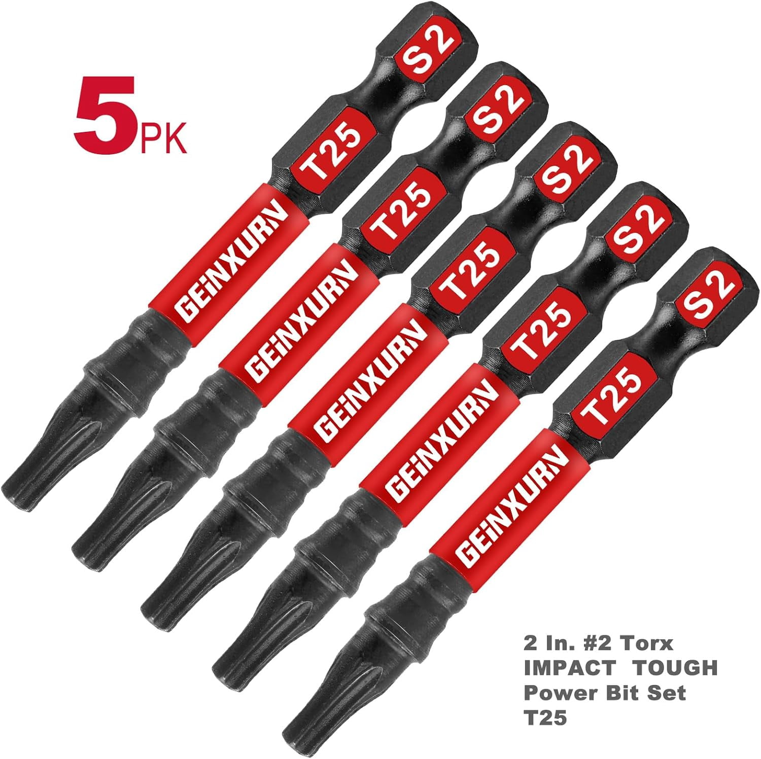 XINDUO-5Pieces T25 2 In. Impact Tough Magnetic Screwdriver Bit Set, #25 ...