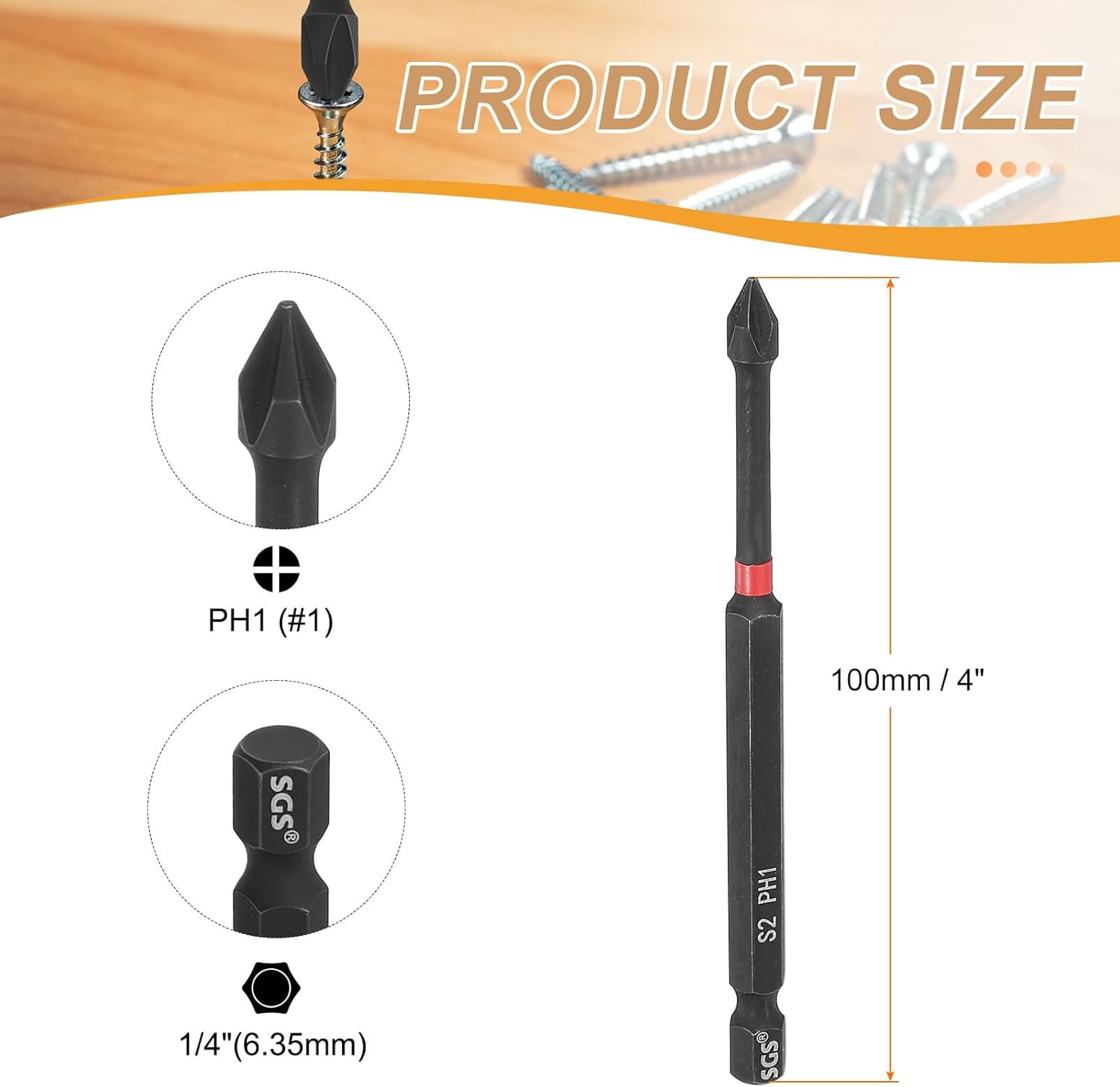 XINDUO-5pcs #1 Phillips Impact Screwdriver Bit PH1 1/4" Hex Shank 4 ...