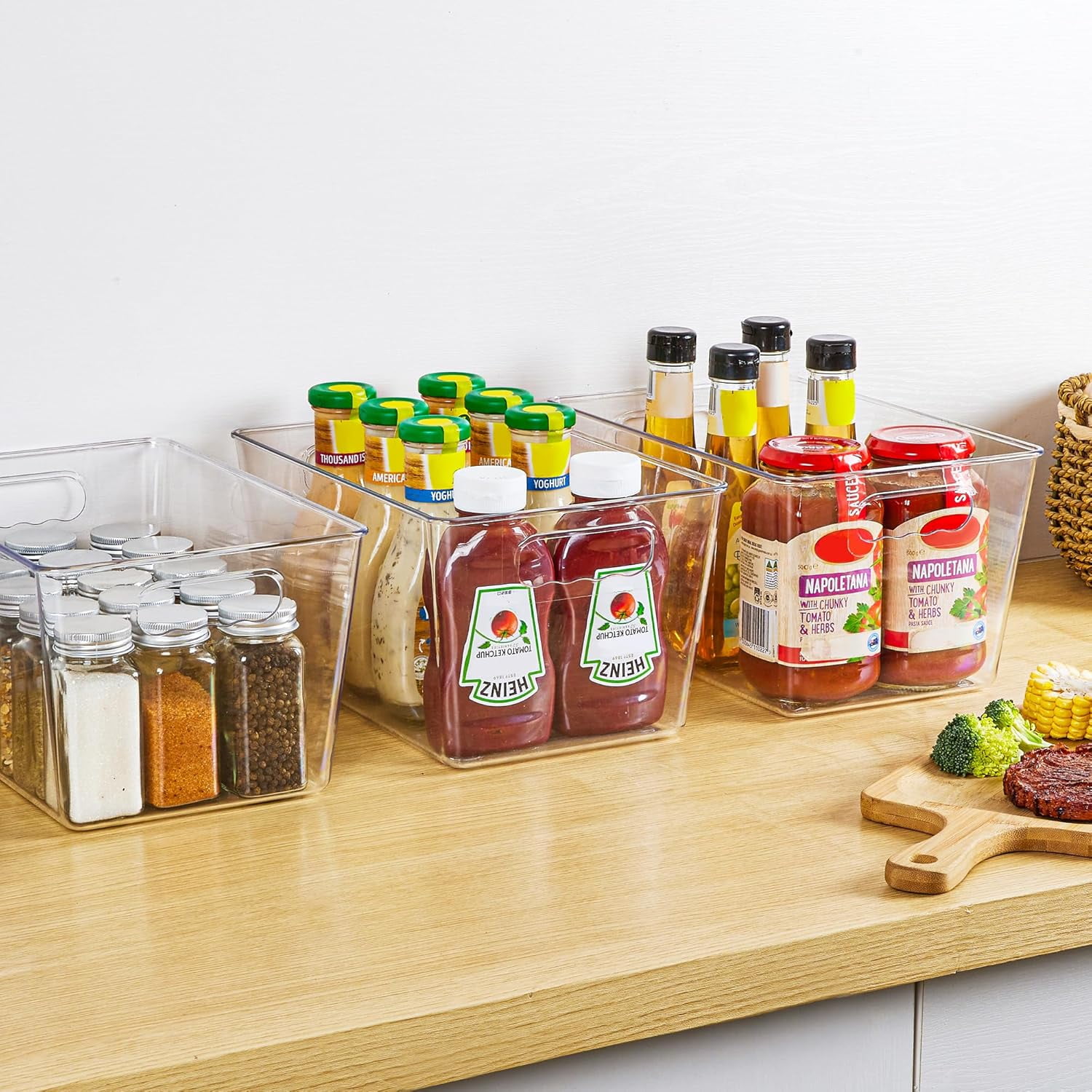 XINDUO-6 Pack Clear Pantry Organizer Bins, Plastic Containers with ...