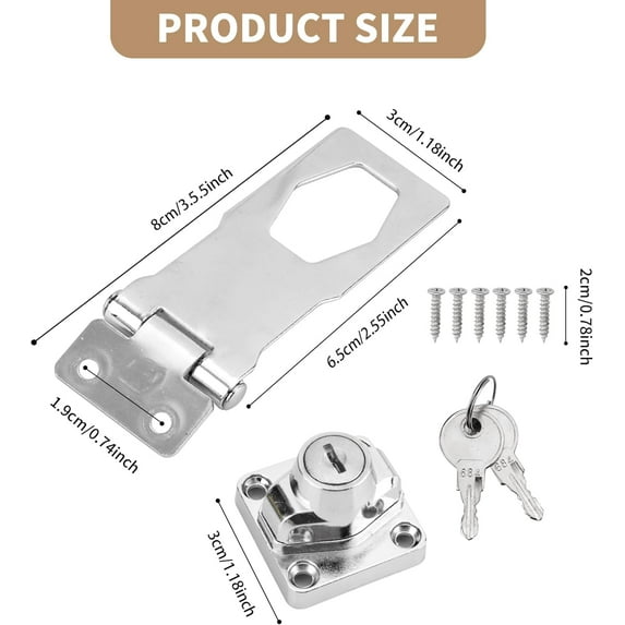 XINDUO-6 Packs 2.5 Inch Keyed Hasp Locks Silver, Cabinet Door Locks ...