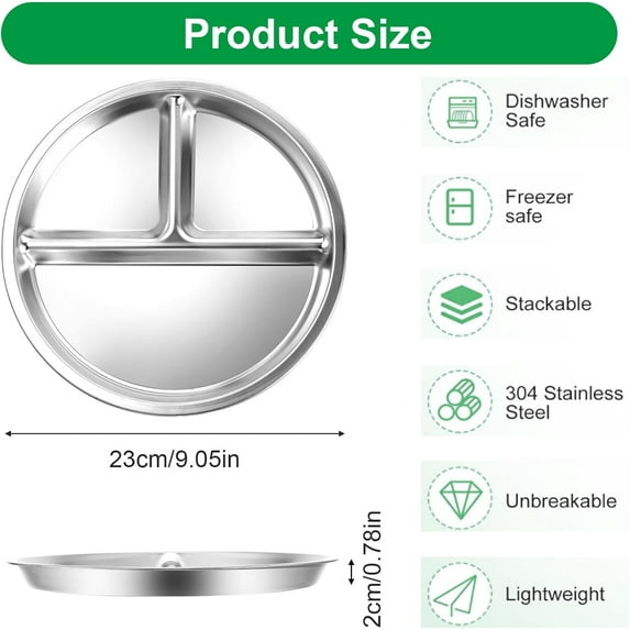 XINDUO-6 Packs Stainless Steel Divided Plate, 9" Portion Control ...