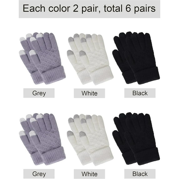XINDUO-6 Pairs Women Winter Touch Screen Gloves Warm Fleece Lined Knit ...