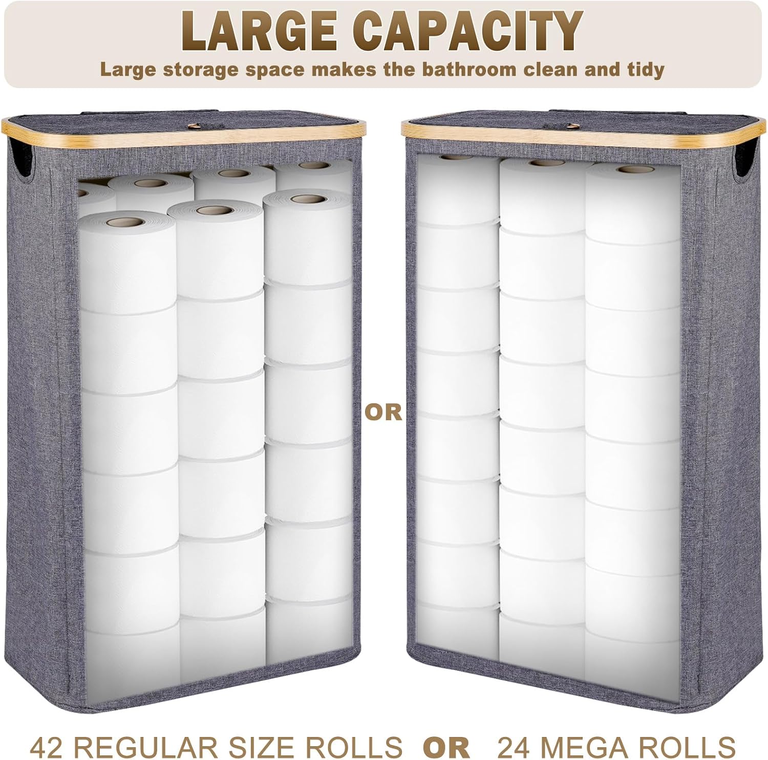 XINDUO-60L Extra Large Toilet Paper with Lid, Holds 42 Regular Rolls or ...