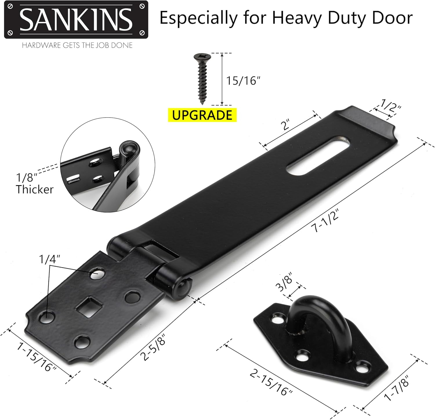 XINDUO-7-1/2" Heavy Duty Door Lock Hasp Latch, 1/8" Thicker Iron Gate ...