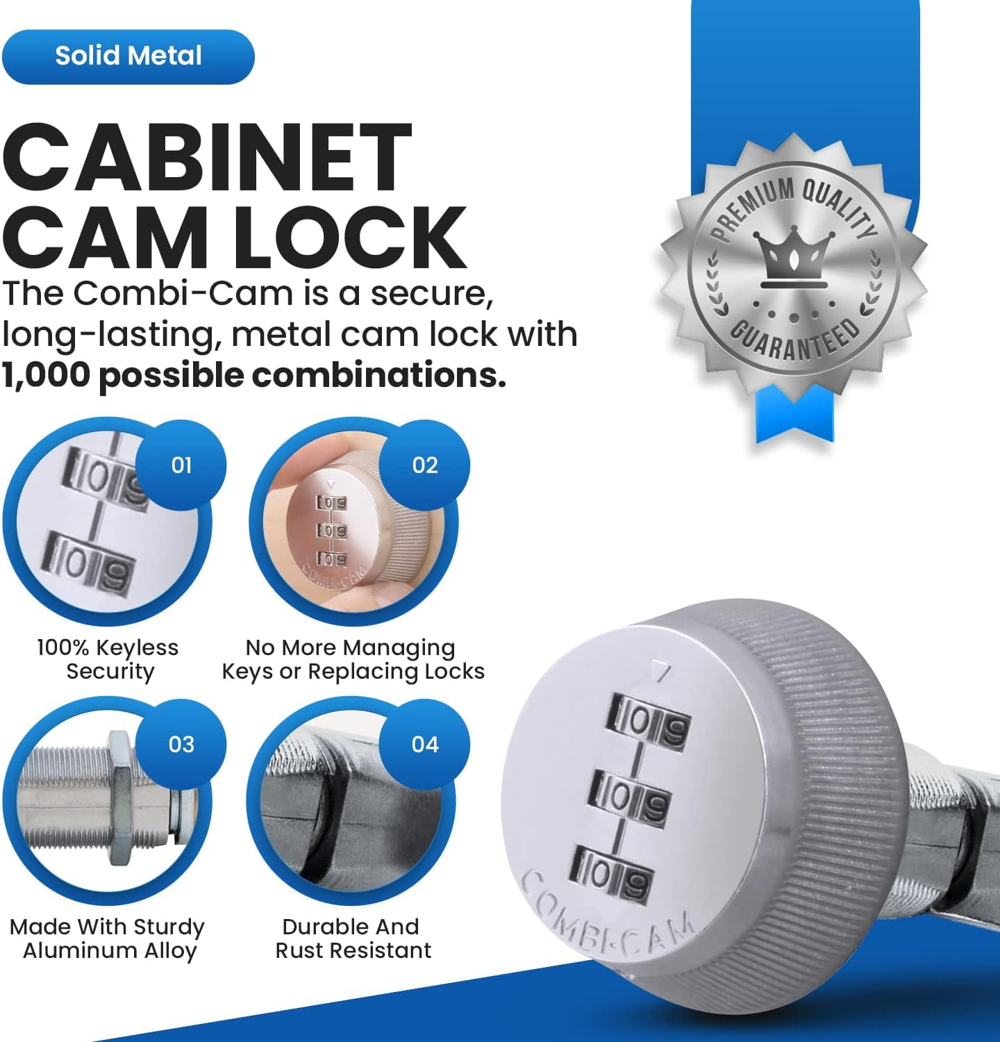 XINDUO-7850R-S Combination Cam Lock, 5/8" Chrome Finish - Walmart.com