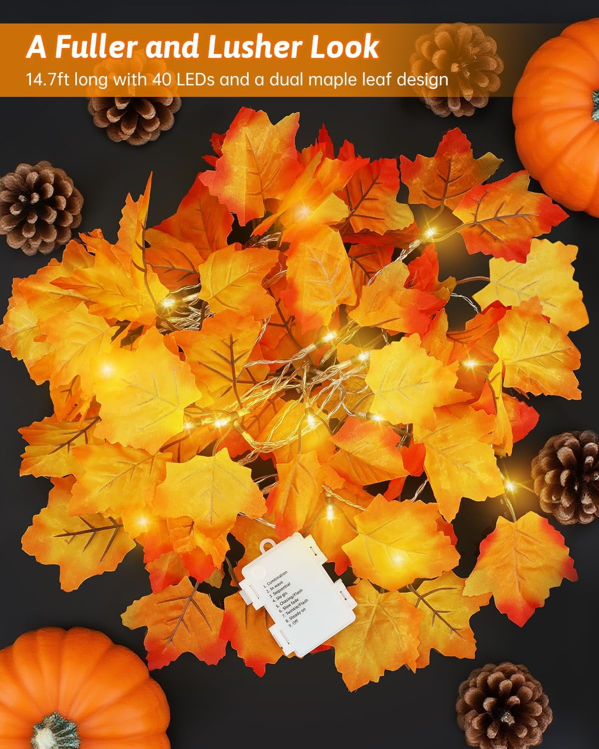 XINDUO-8 Lighting Modes & Timer Fall Decorations for Home Maple Leaf ...