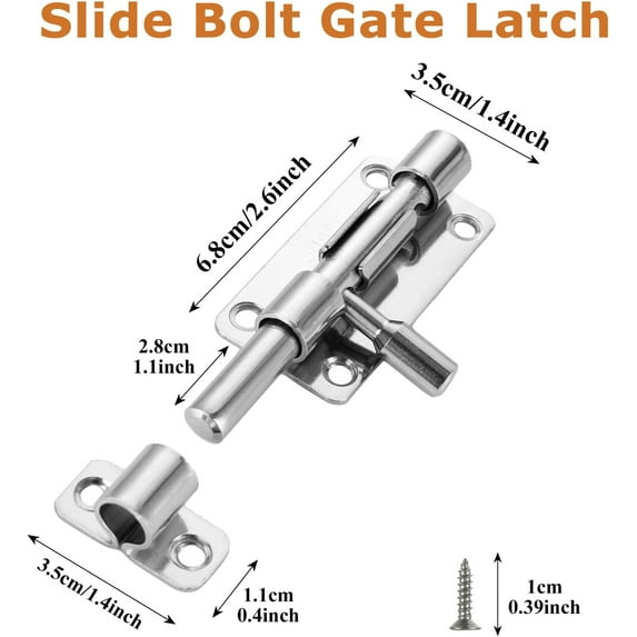 XINDUO-8 Pack Slide Bolt Gate Latch, 4" Stainless Steel Fence Door ...