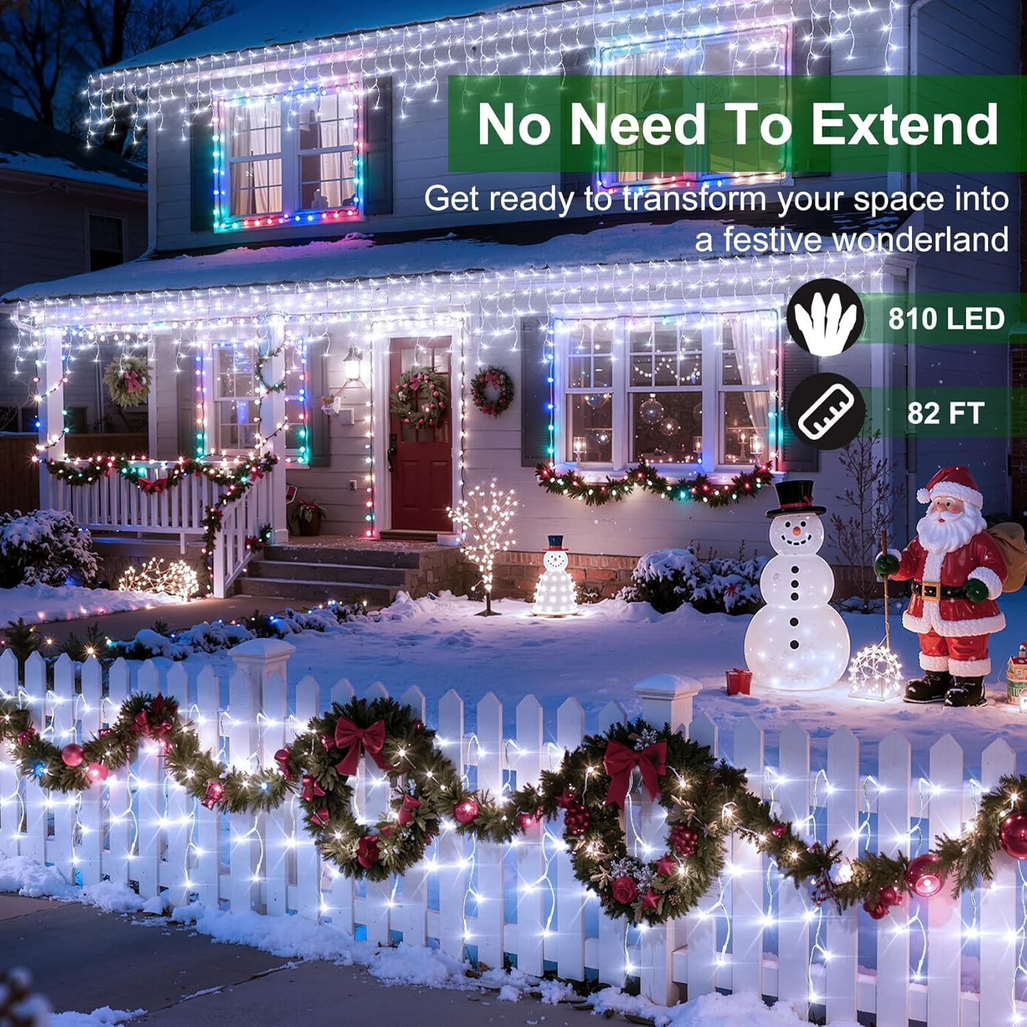 XINDUO-810 LED Christmas Lights with 180 Drops, 82ft 12 Modes Cool ...